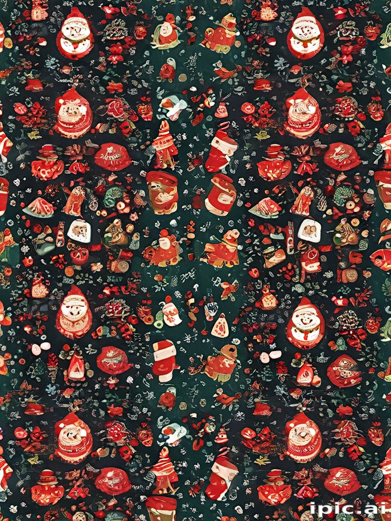 Colorful Christmas-Themed Pattern Featuring Santa, Snowmen, and Holiday ...