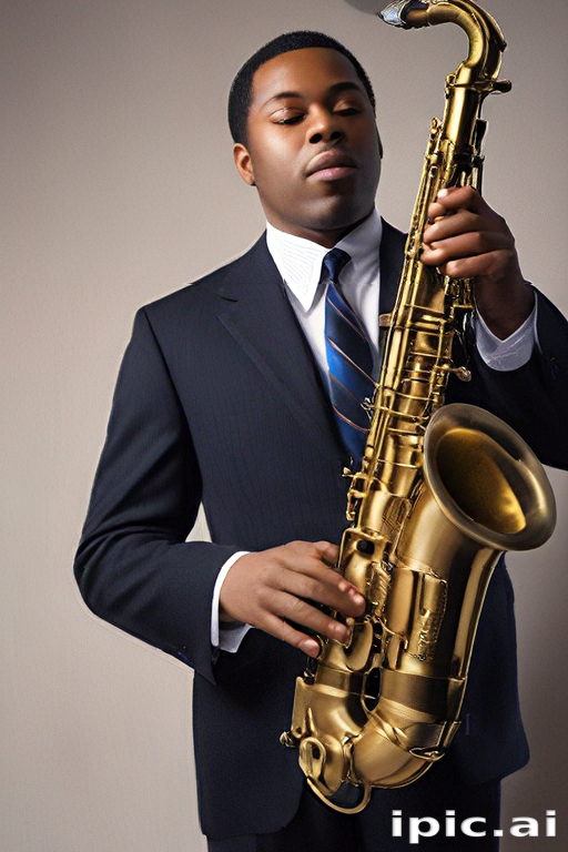Elegant Musician in Formal Attire Playing the Saxophone with Passion