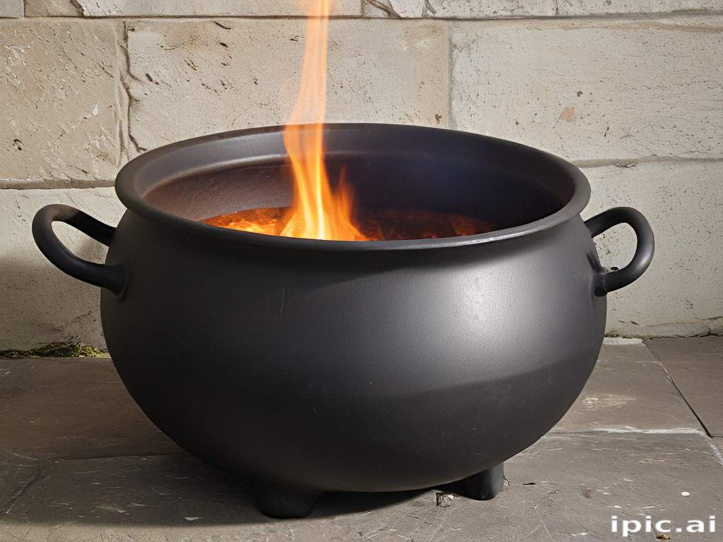 A Black Cauldron with an Intense Flame Burning Brightly Inside It