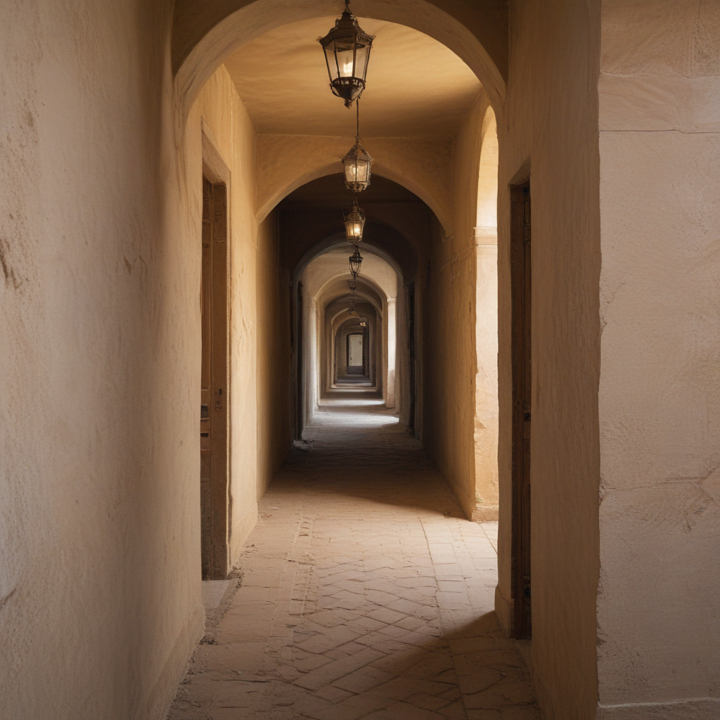 an ancient hallway with thee path