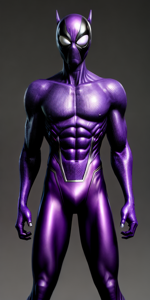 Skinny Male Purple symbiote with no mouth with beetle symbol