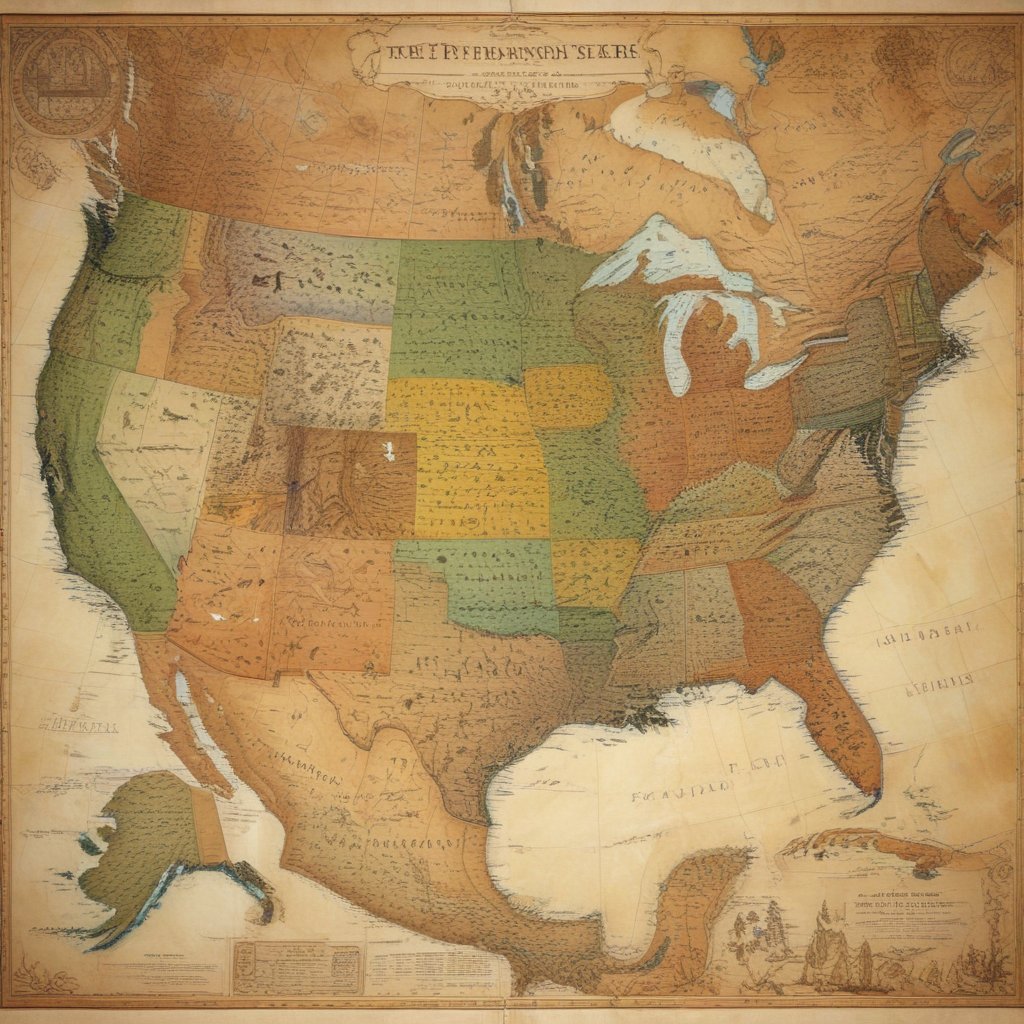 Detailed Historical Map of the United States Highlighting Geographical ...