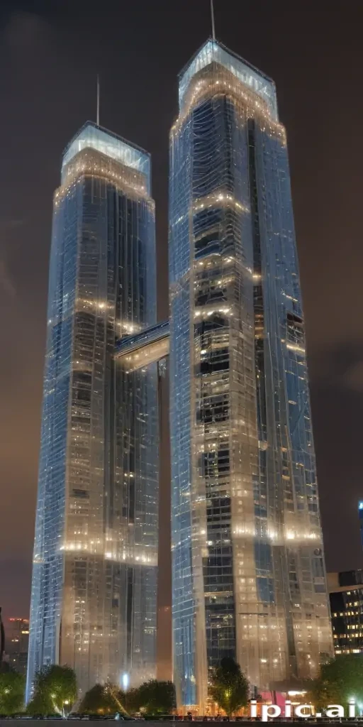 Stunning Night View of Twin Towers Illuminated Against the Dark Sky