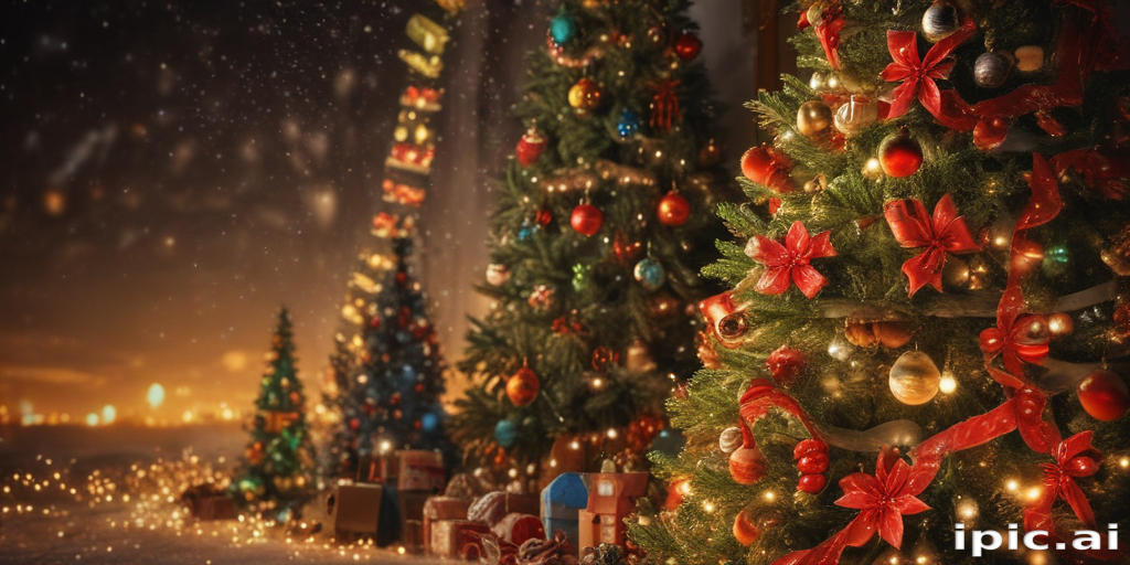 Festive Christmas Scene with Beautifully Decorated Trees and Gift Boxes