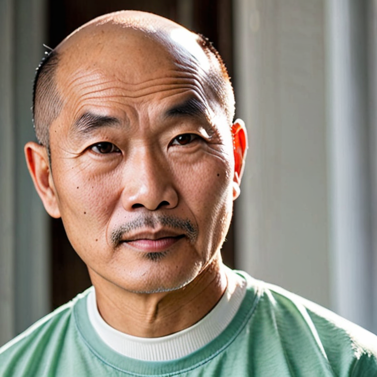 asian man with graying hair going bald
