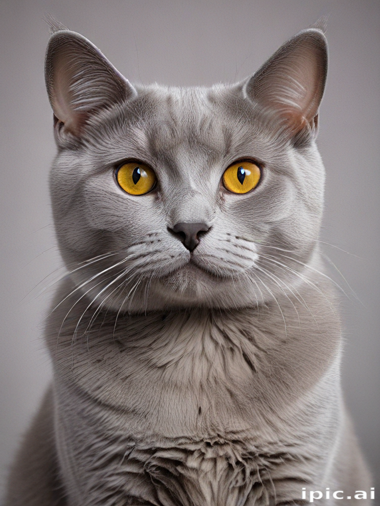 Captivating Close-Up of a Beautiful Silver Cat with Striking Yellow Eyes