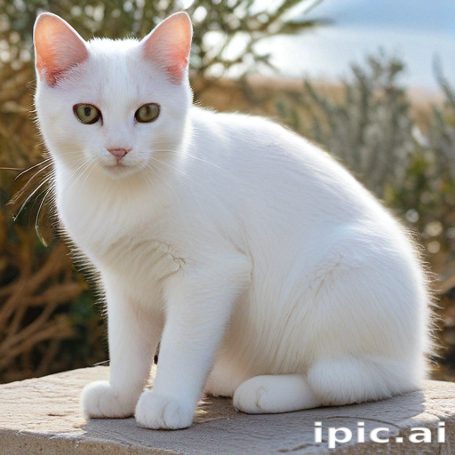 A Beautiful White Cat Sitting Gracefully in a Natural Outdoor Setting.
