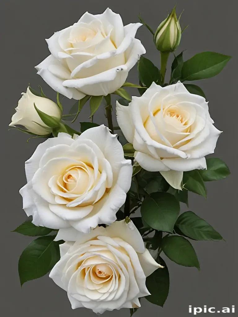Beautiful Arrangement of Elegant White Roses with Delicate Green Leaves
