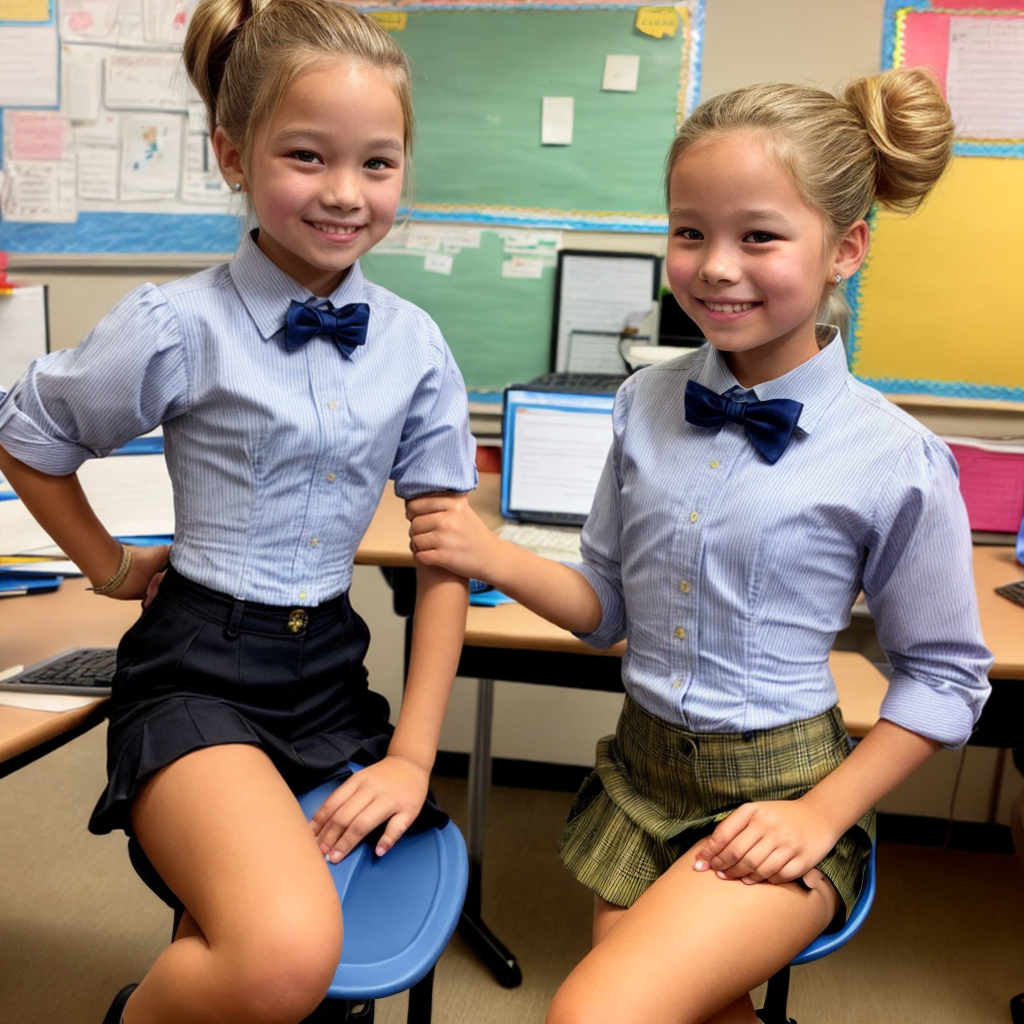 Elementary school student working as secretary, short golden hair in ...