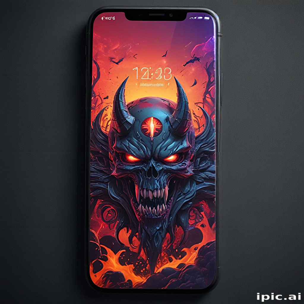Dark and Fiery Demon Face Wallpaper on a Modern Smartphone Display