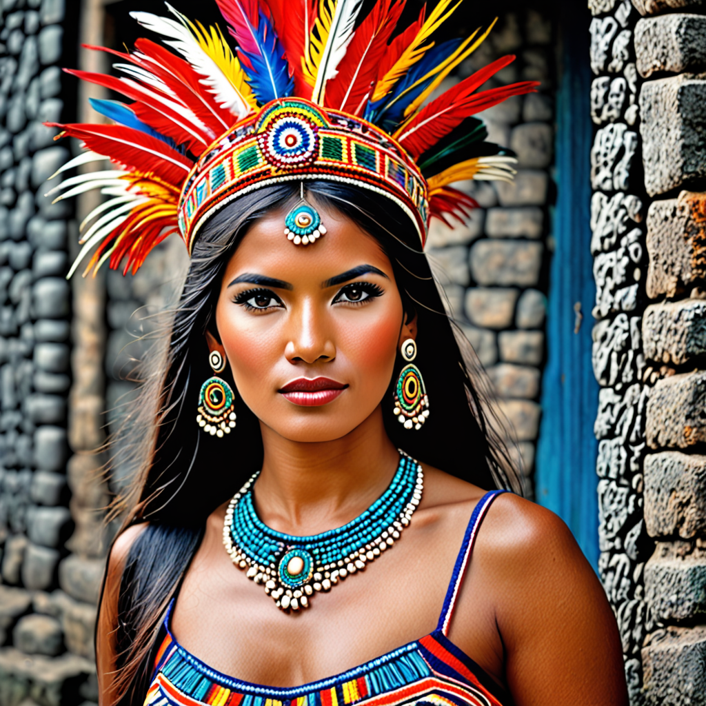 Beautiful peruvian woman, godess, Pablo Amaringo style, high resolution