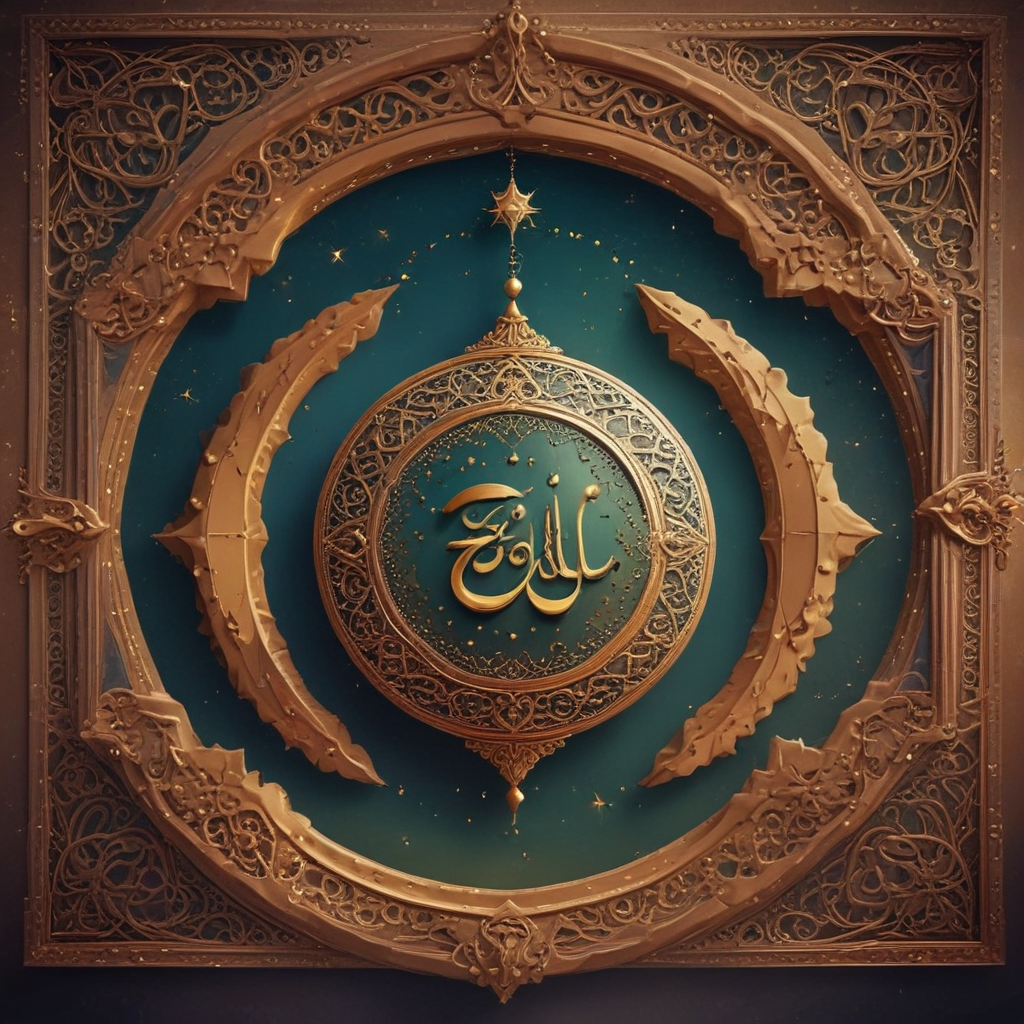 Intricate Islamic Art Featuring Crescent Moons and Elegant Calligraphy ...
