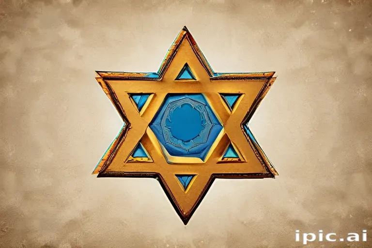 Intricate Gold Star of David Design with Vibrant Blue Centerpiece