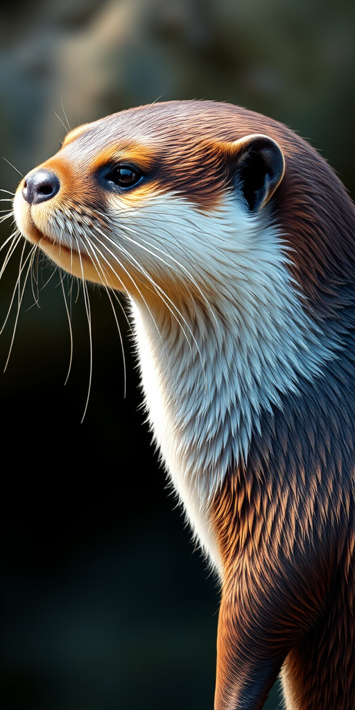 A Majestic Otter with Glossy Fur Against a Soft, Blurred Background.