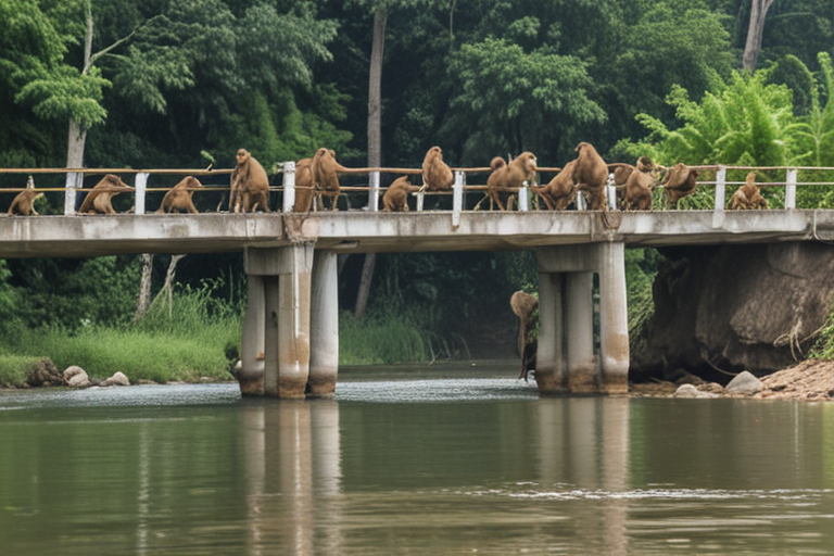 monkeys making raam setu bridge in water