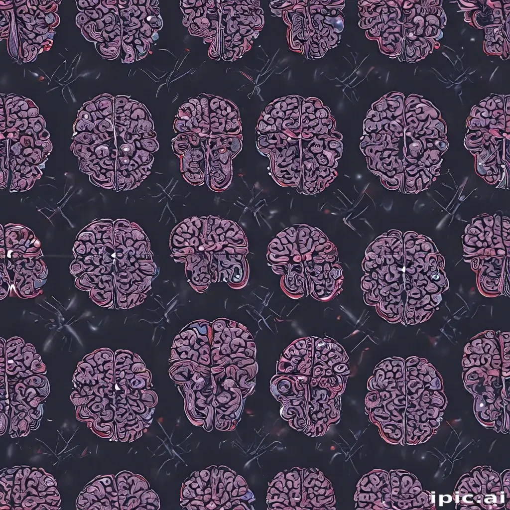 Intricate Pattern of Artistic Brain Illustrations on a Dark Background