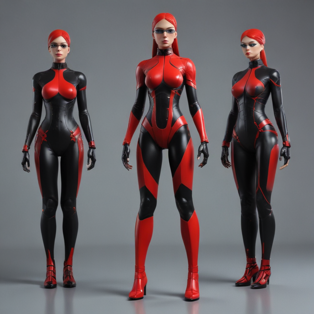 Create a fashion collection with three different figurines. Futuristic ...