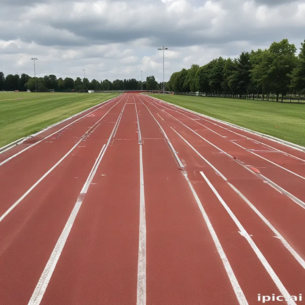 An Endless View of a Red Outdoor Track Under a Cloudy Sky