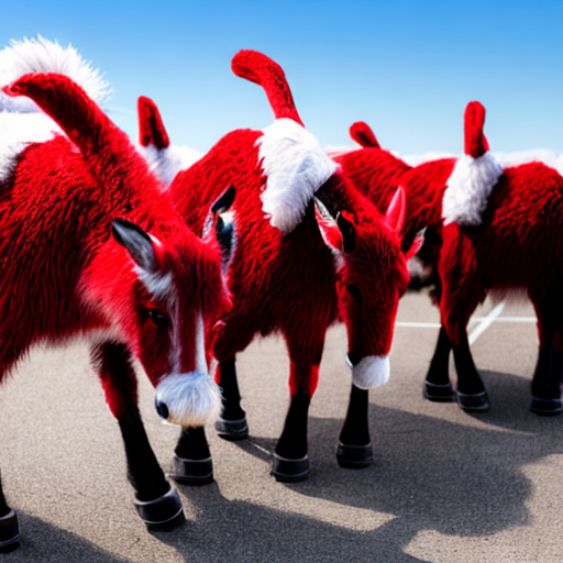 santa doing exercise with with elves and reindeer in north pole
