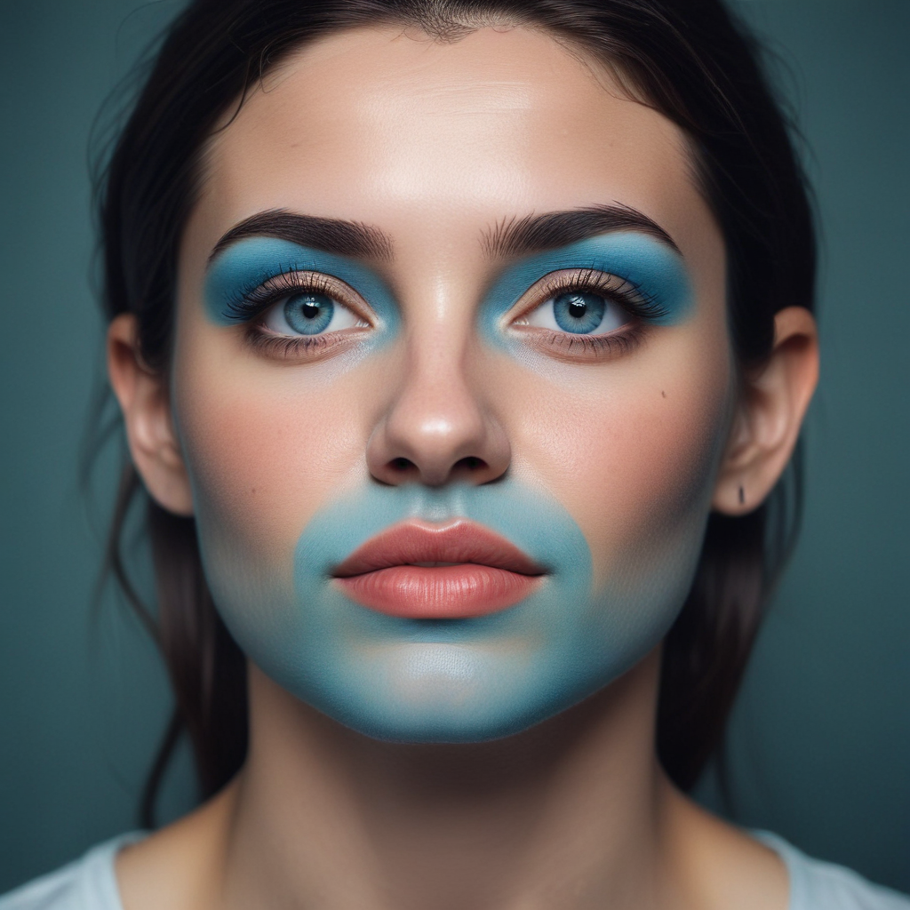 Striking Portrait of a Young Woman with Bold Blue Makeup Design