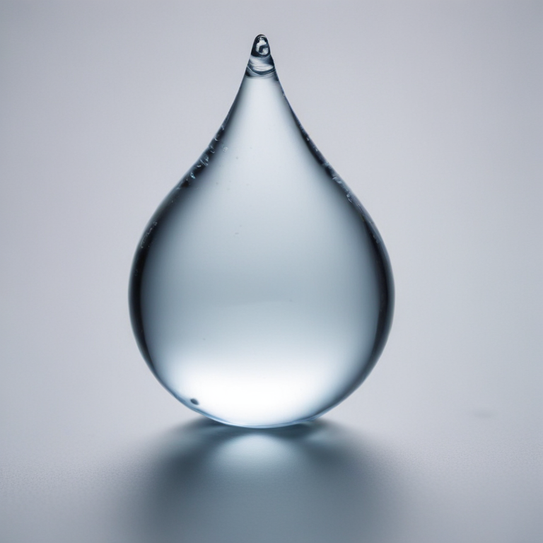 A Single, Perfectly Shaped Water Drop Reflecting Light and Beauty