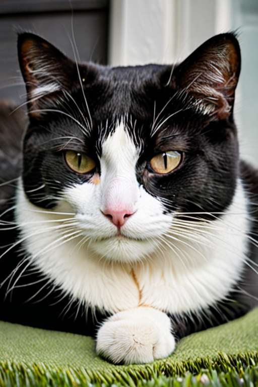 A tuxedo cat curled up sleeping
