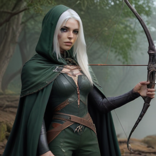 Female half drow, ranger, green eye, pale skin, Long white hair with a ...