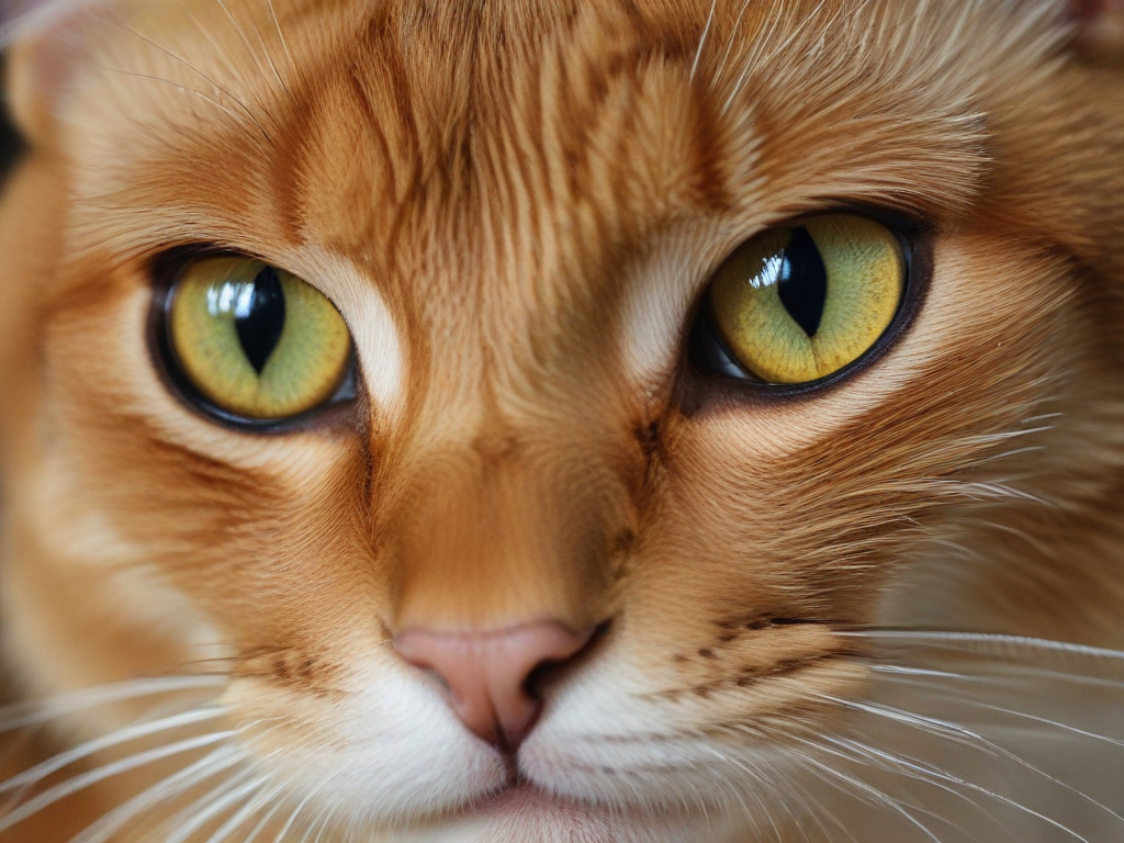 Close-Up Portrait of a Beautiful Orange Cat with Striking Green Eyes