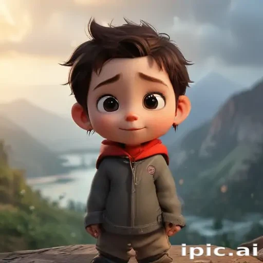 Charming Animated Child Smiling Against a Scenic Nature Background