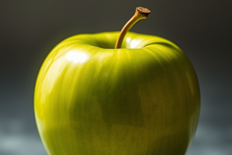 A Fresh and Shiny Green Apple Glowing Under Soft Natural Light.