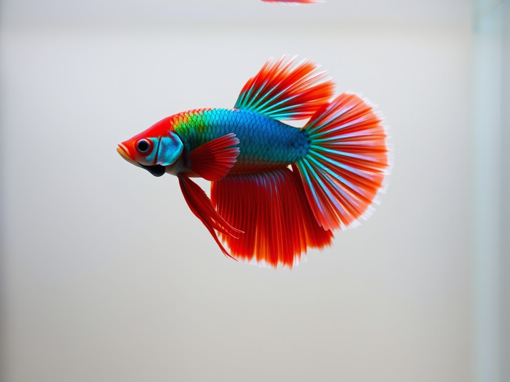 A Colorful Betta Fish Swimming Gracefully in a Clear Aquarium Environment.