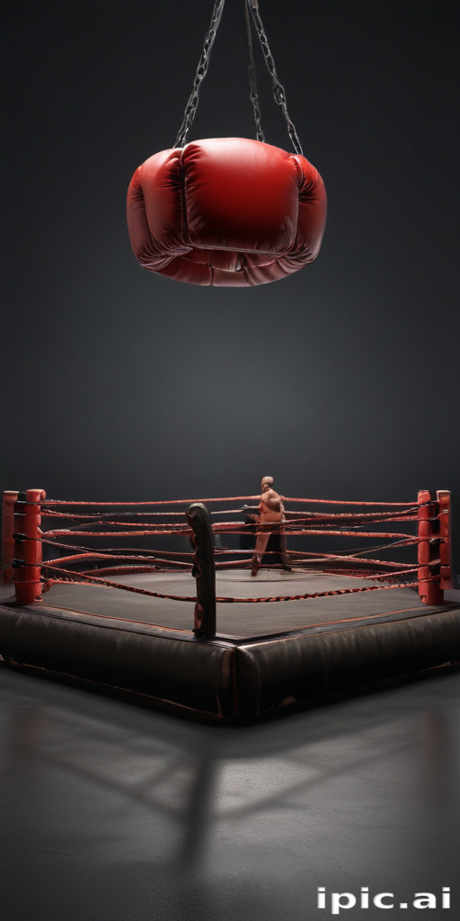 An Intense Boxing Match Under a Suspended Heavy Bag in the Ring