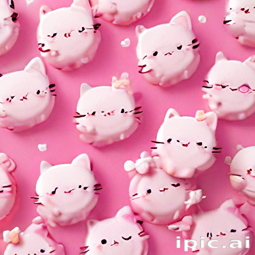 Adorable Pink Cat Macarons Arranged on a Cute, Playful Background.