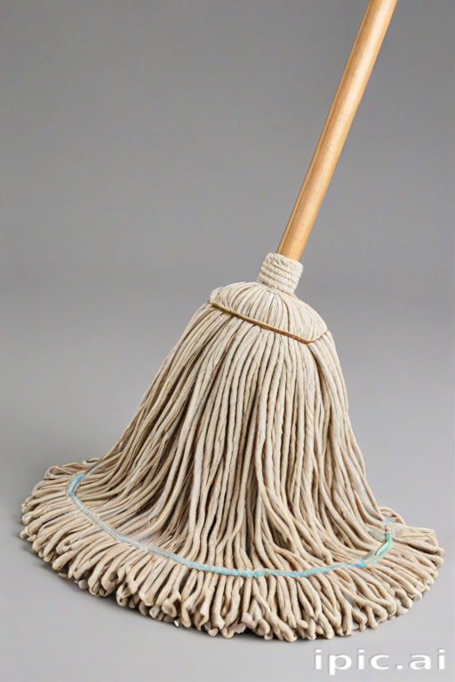Classic Mop with Fluffy Cotton Head on Wooden Handle for Cleaning