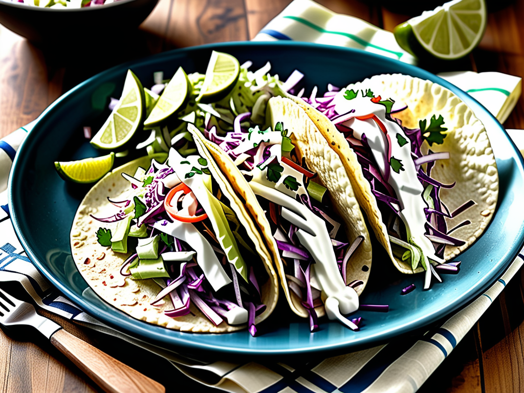 Delicious Soft Tacos Filled with Fresh Vegetables and Creamy Toppings ...