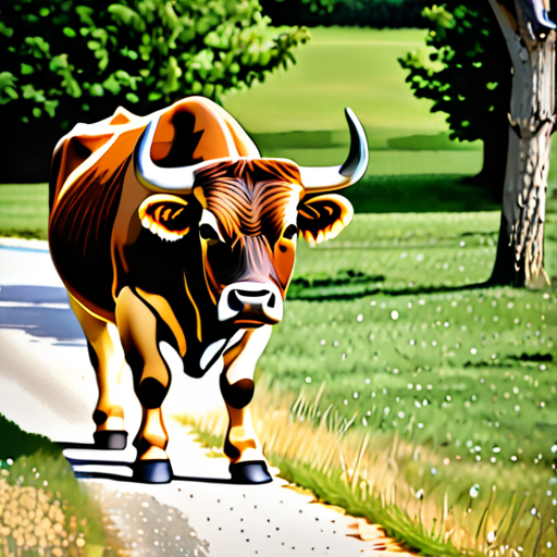 Bull with a mobile drinking a beer
