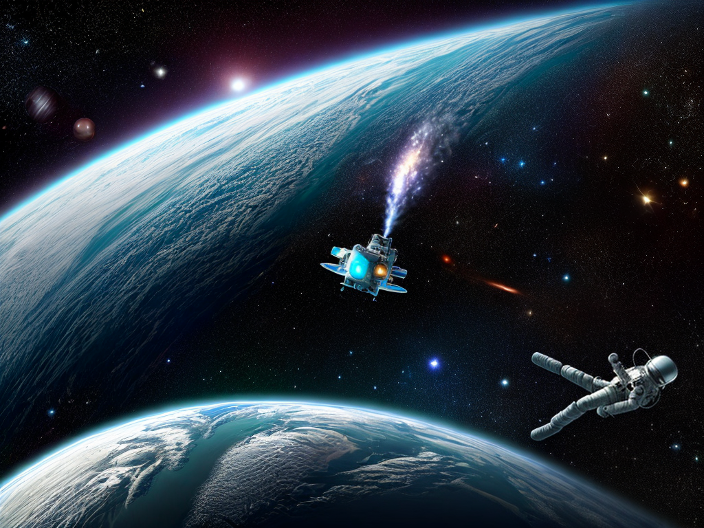 astronaut floating alone in deep space with water floating in space