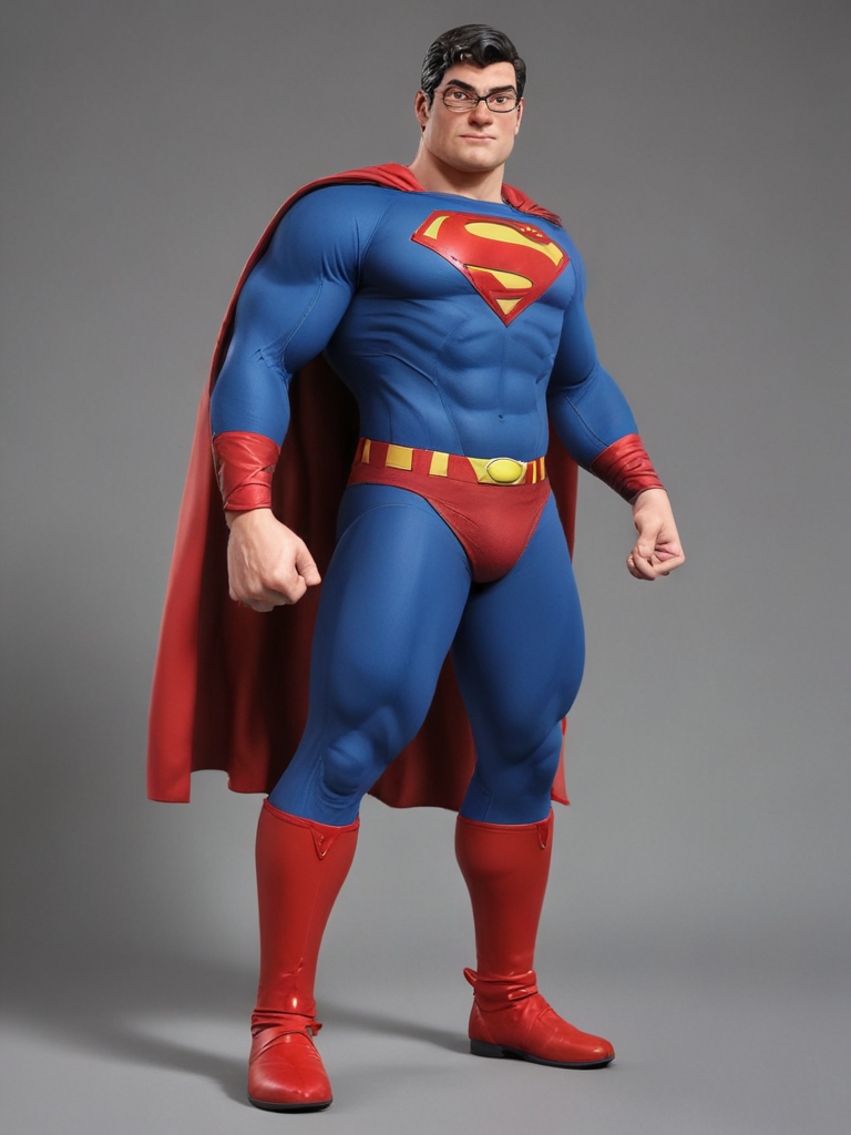 Realistic chubby college nerd guy, full body, realistic superman suit ...