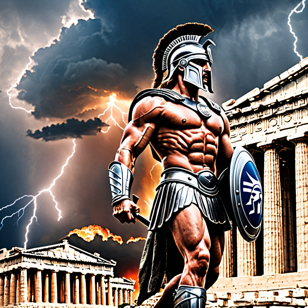 a realistic picture of an ancient Spartan warrior with long hair, and ...