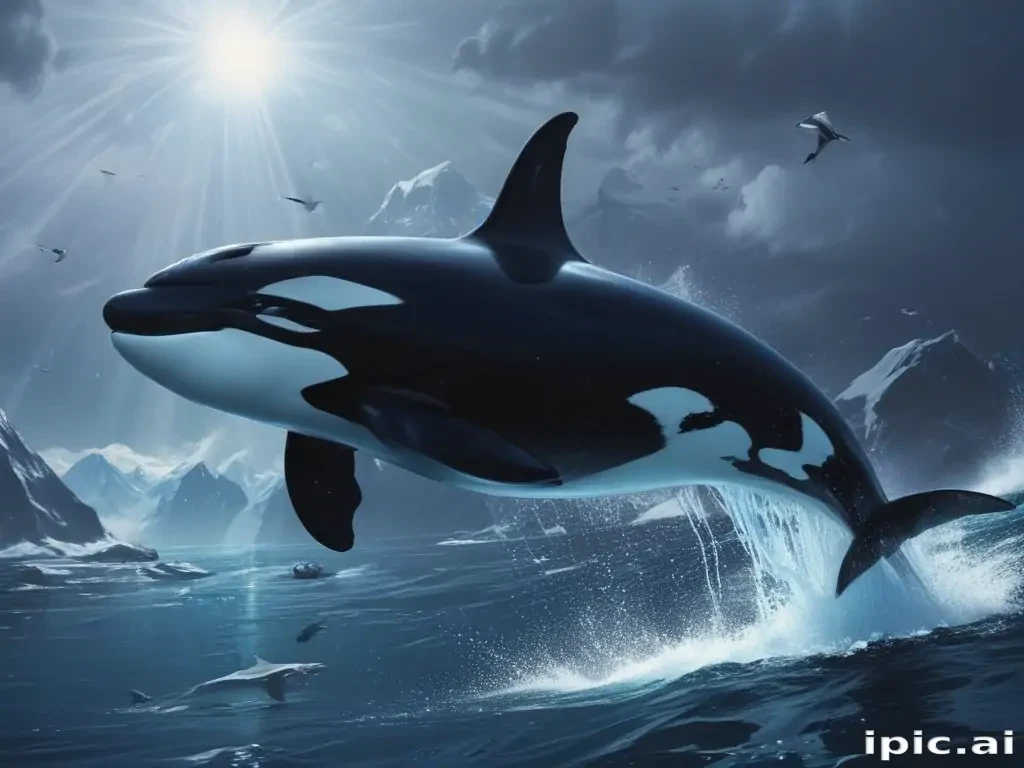Majestic Orca Leaps Gracefully Through Sparkling Ocean Under Bright ...