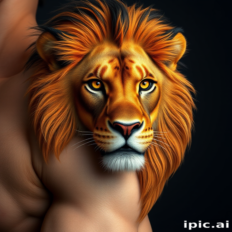 A Majestic Lion with a Powerful Human Body Displaying Strength and Grace