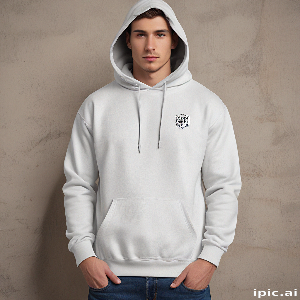 Casual Male Model Wearing a Stylish White Hoodie Against a Neutral ...