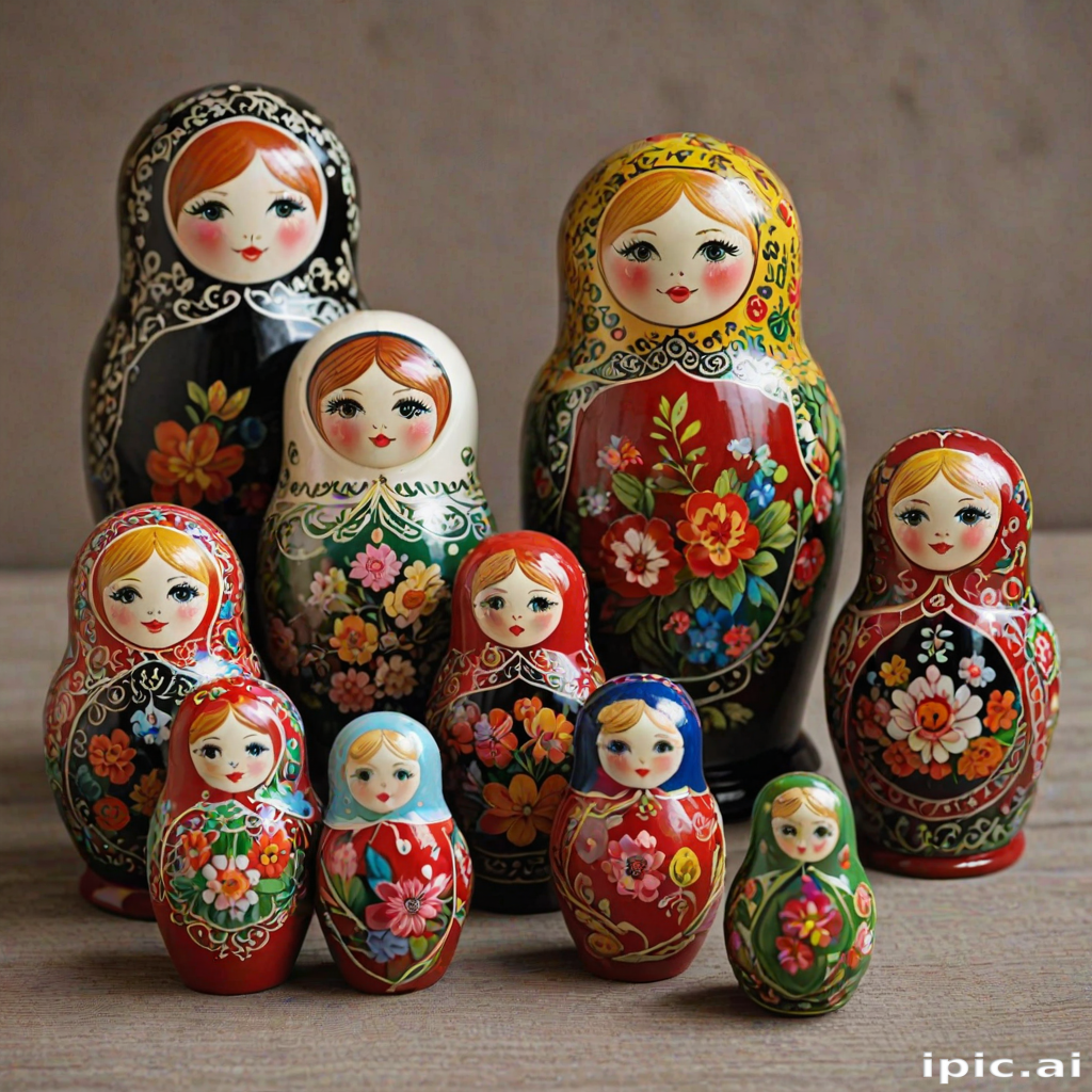 Colorful Traditional Russian Matryoshka Dolls Stacked in a Beautiful ...