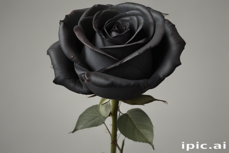 A Striking Black Rose Standing Elegantly Against a Soft Gray Background.