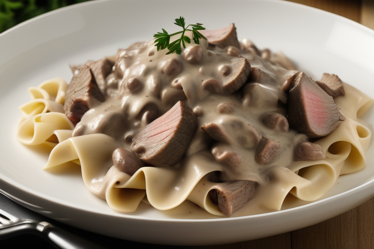 Delicious Beef Stroganoff Served Over Tender Egg Noodles with Creamy Sauce