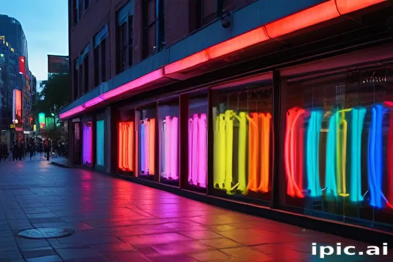 Vibrant Neon Lights Illuminate a City Street at Nighttime