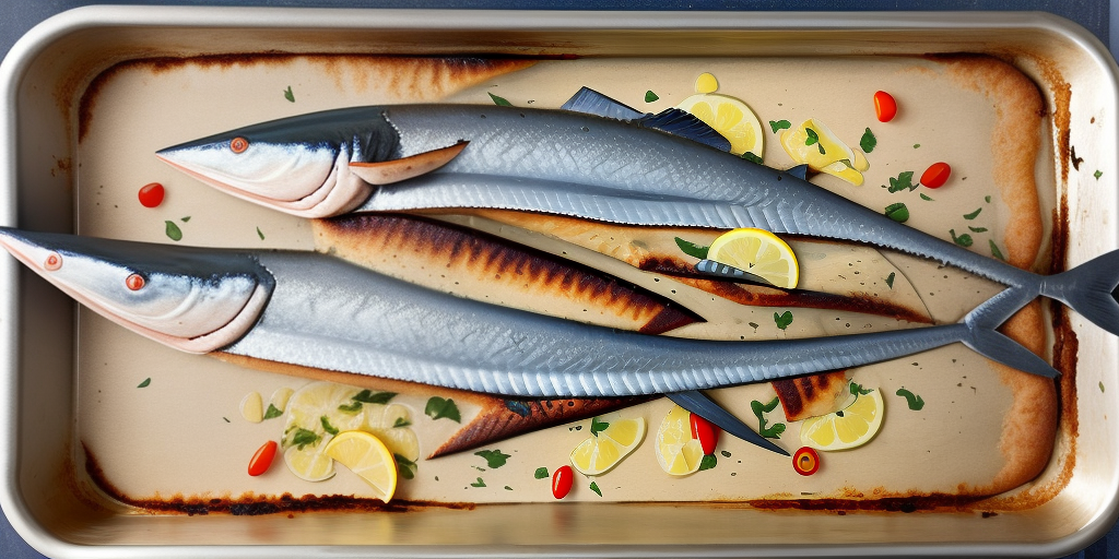 Freshly Prepared Fish Garnished with Lemon and Herbs on a Baking Tray