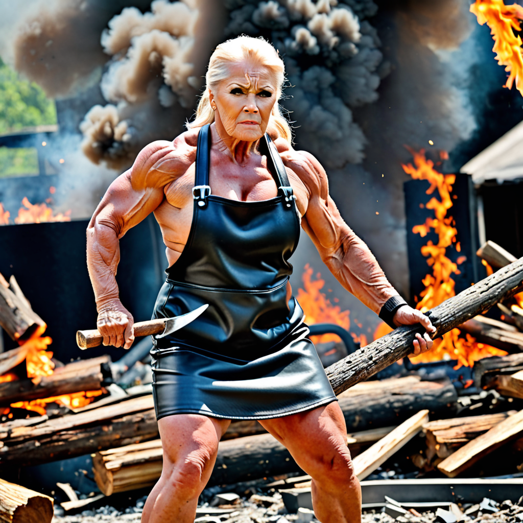 A very strong muscular elderly female very overweight bodybuilder in a ...