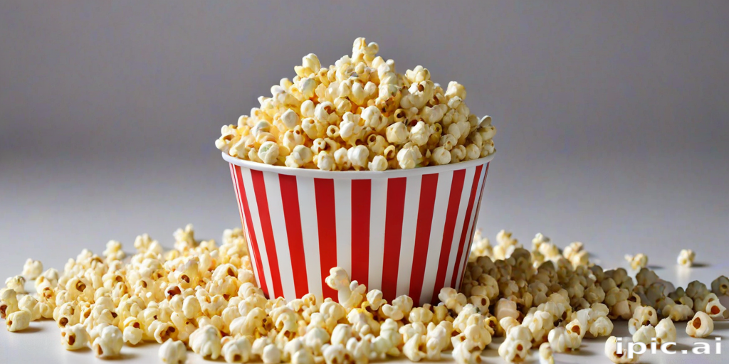 A Large Bowl of Delicious Popcorn Surrounded by Loose Kernels Everywhere.
