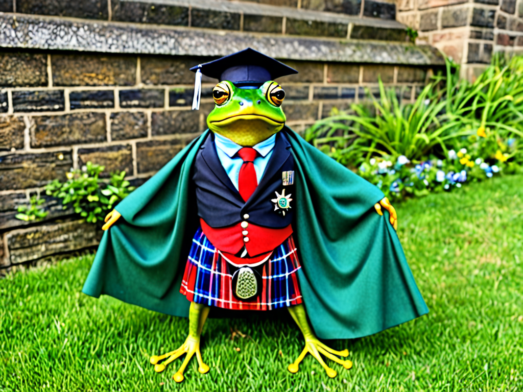 A PHD frog in a kilt